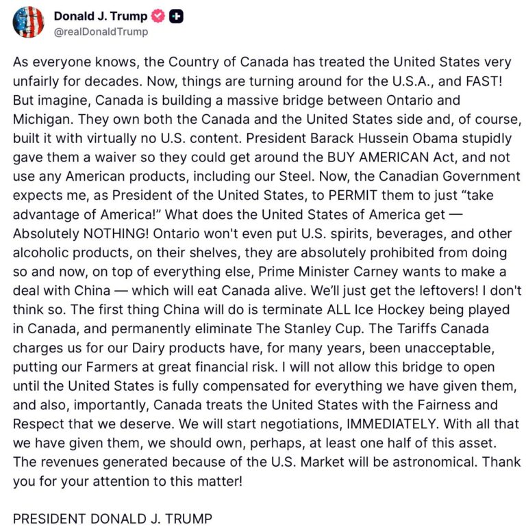 Trump threatens to block opening of Windsor-Detroit bridge - Truck News